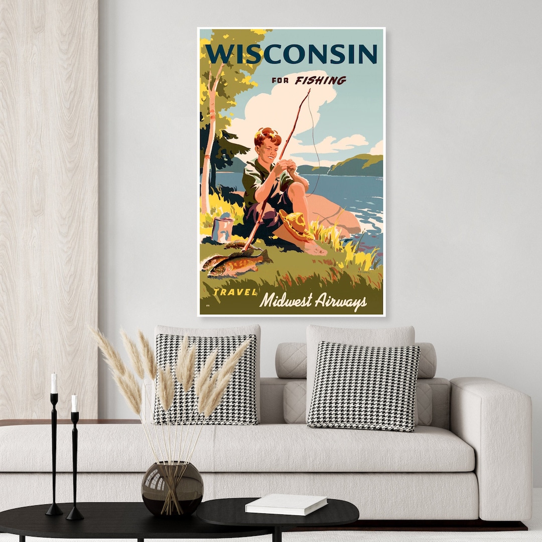 Wisconsin for Fishing Vintage Airline Travel Poster - Etsy