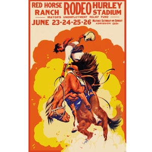 Vintage Rodeo Poster Red Horse Ranch Bronc Busting - Etsy