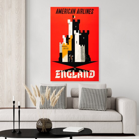 England Vintage Travel Poster Showing a Castle. | Etsy