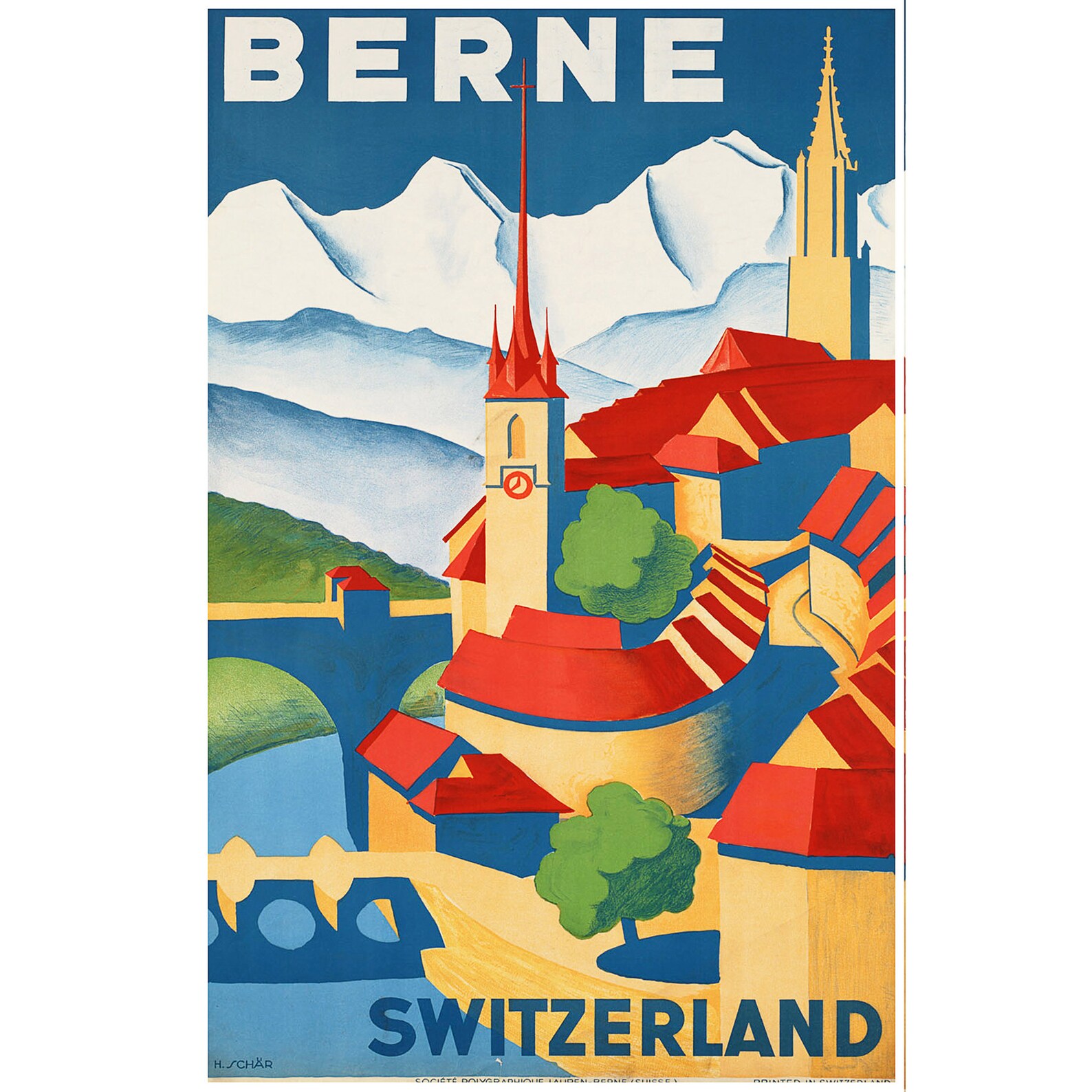 Bern Switzerland Swiss Vintage Travel Poster | Etsy