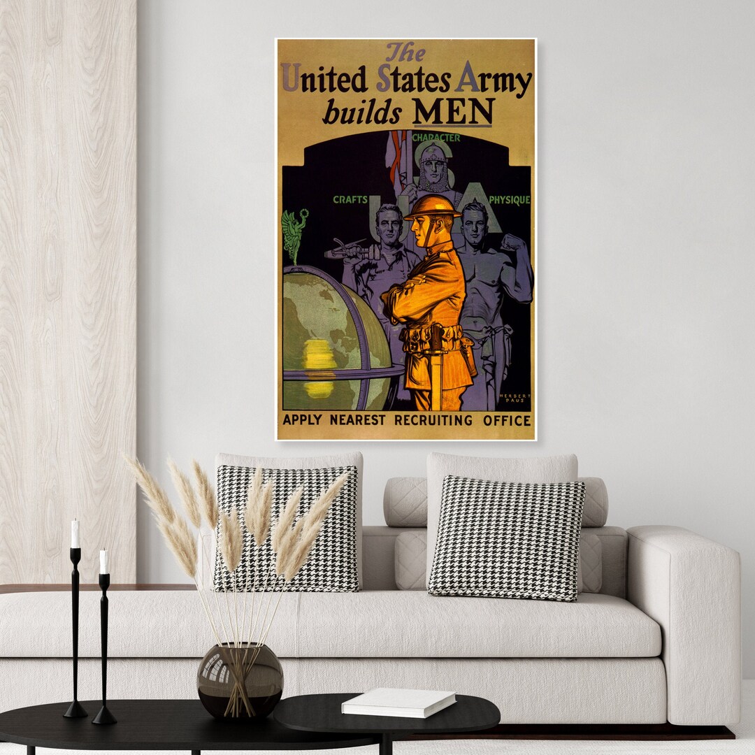 The United States Army Builds Men World War 1 Vintage Enlistment Poster ...
