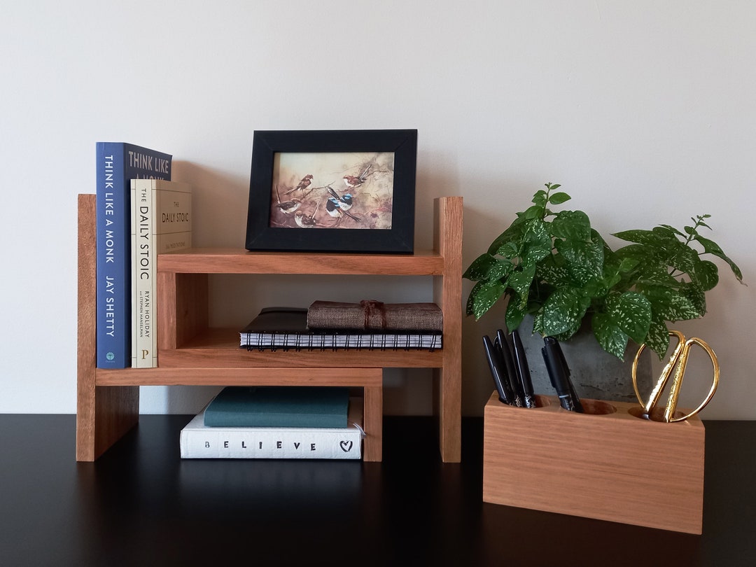 Wood Desk Organizer Set - Desk Organizer Set - Wooden Shelf - Wood Pen ...