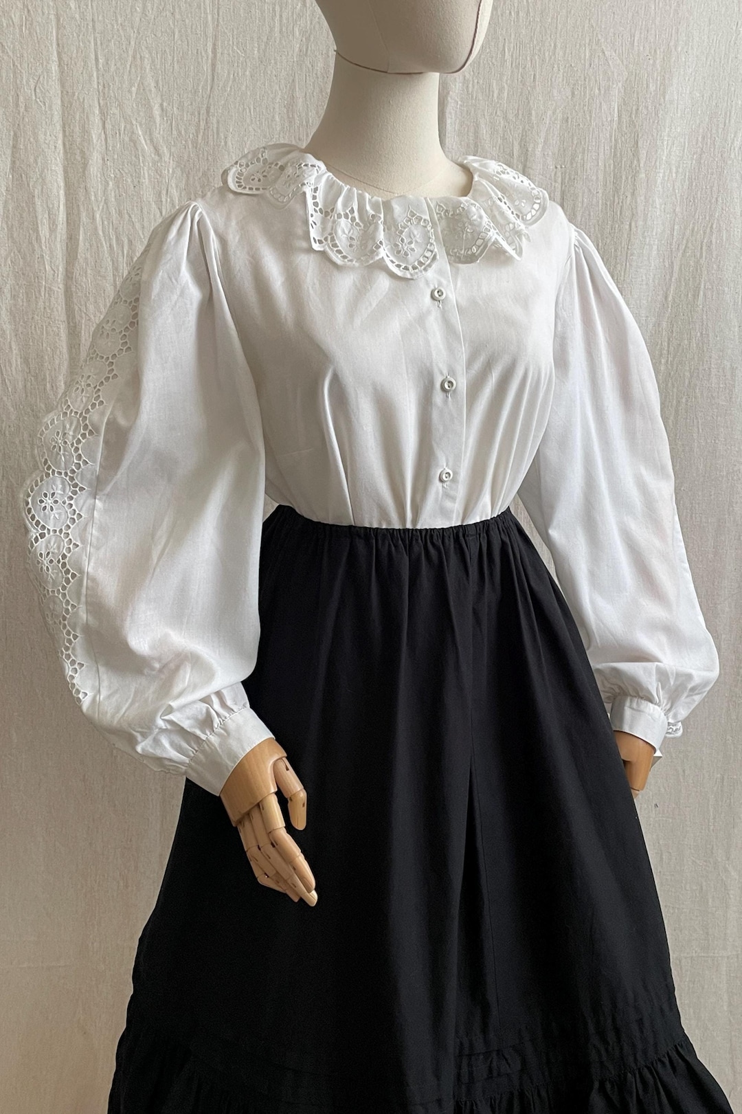 Vintage Austrian Blouse With Puff Sleeves and Elegant Lace Details ...