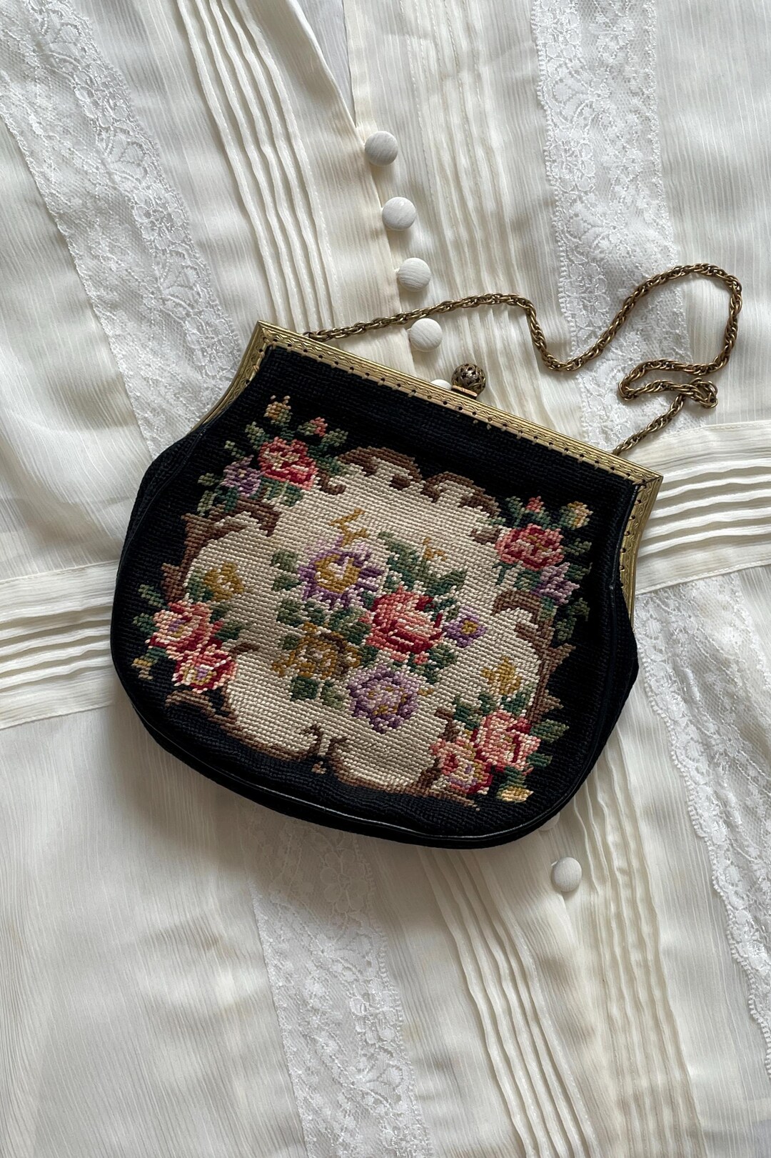 Vintage 1940-1950s Petit Point Bag | Retro Style Tapestry Purse ...