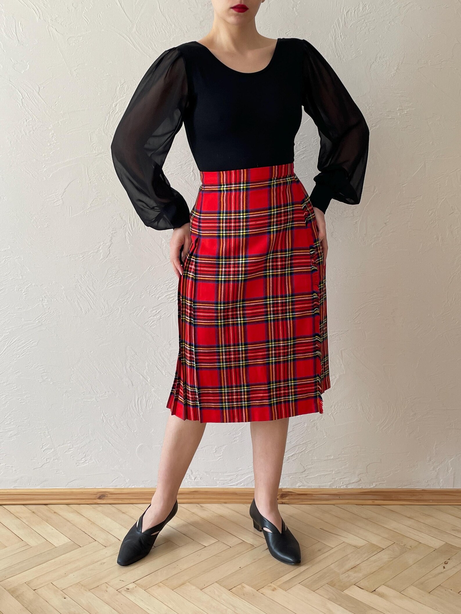 Vintage Scottish Tartan Skirt | Woollen Midi Checkered Skirt ...