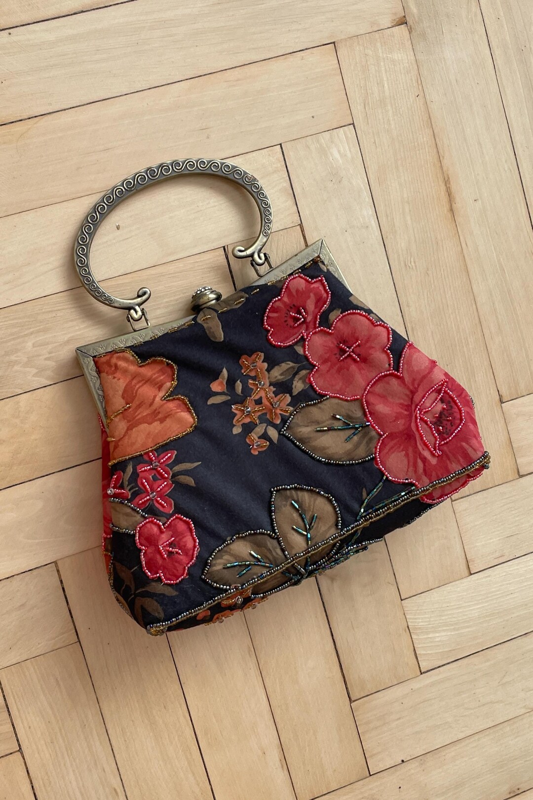 Vintage Framed Handbag Retro Style Beaded Purse Classic Style Shoulder ...