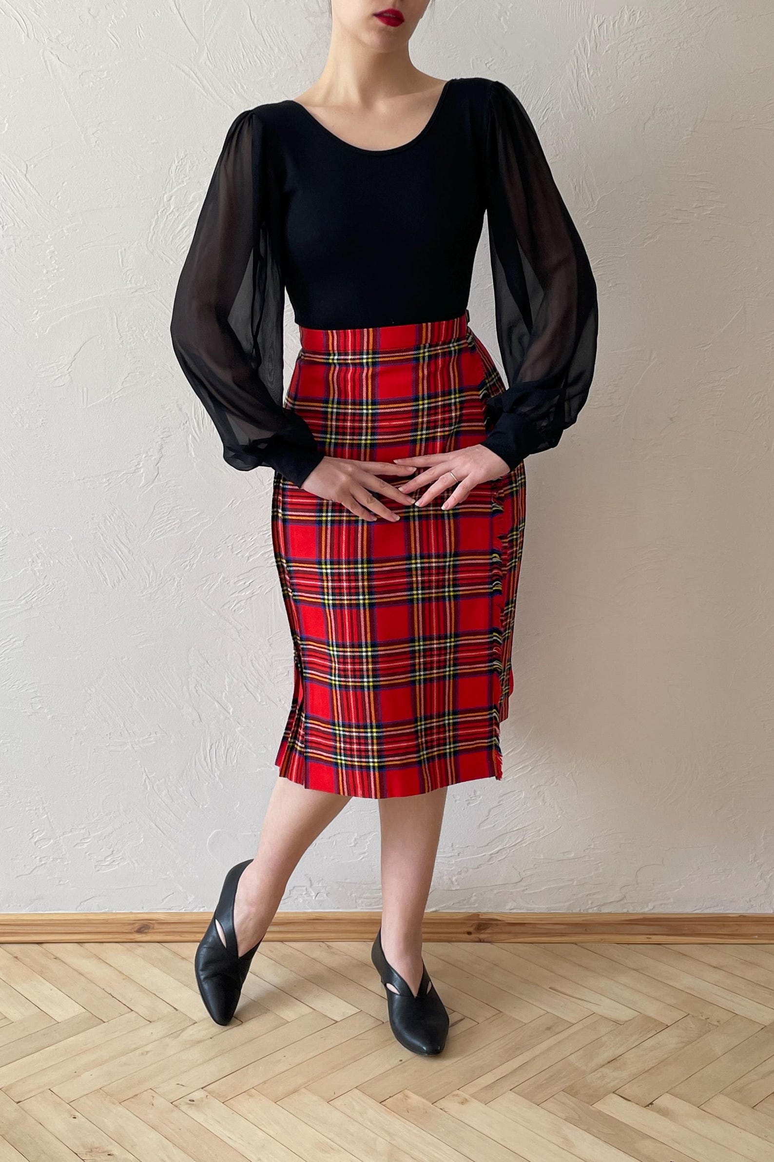 Vintage Scottish Tartan Skirt | Woollen Midi Checkered Skirt ...