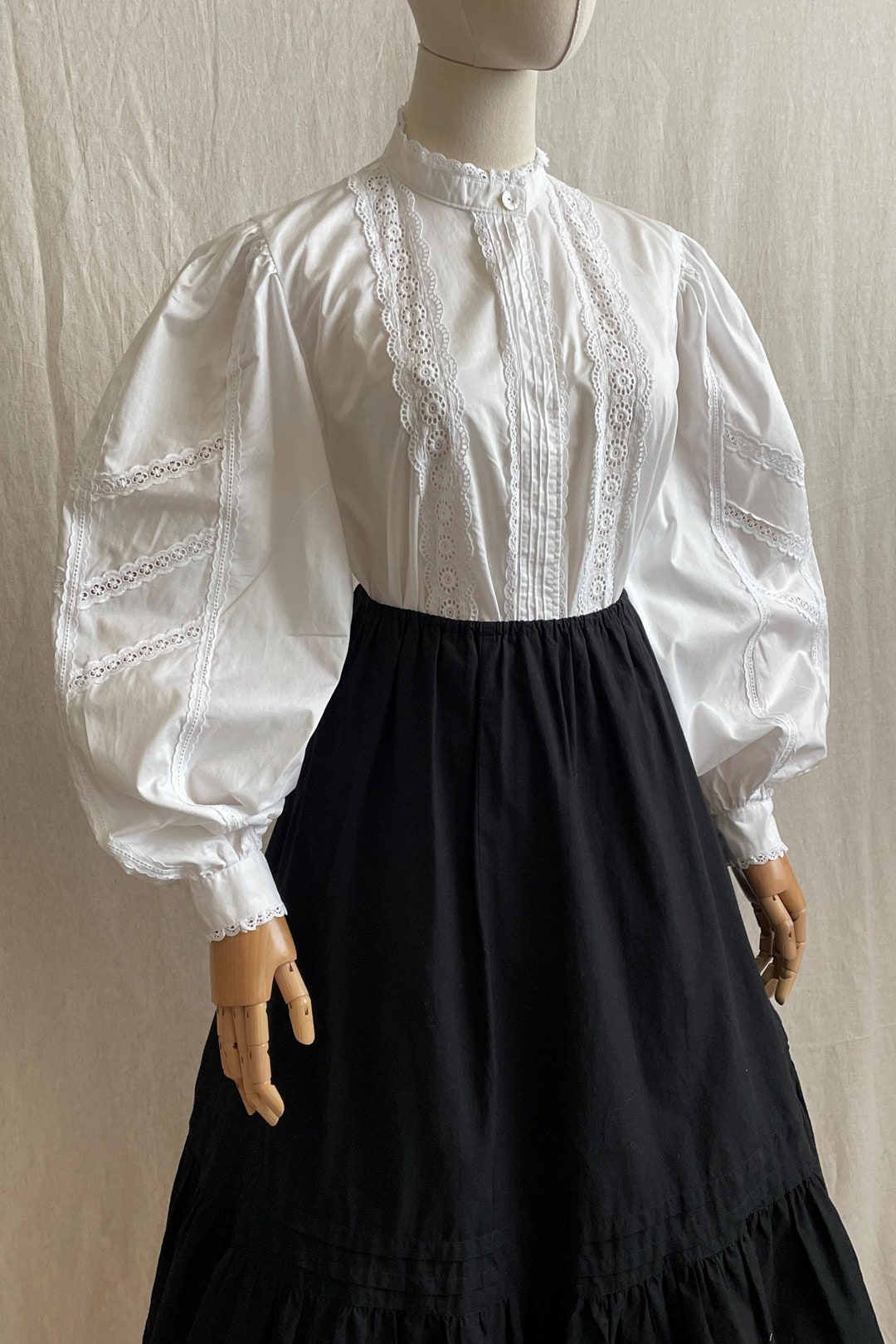 Vintage White Blouse With Puff Sleeves and Elegant Lace Details | Retro ...