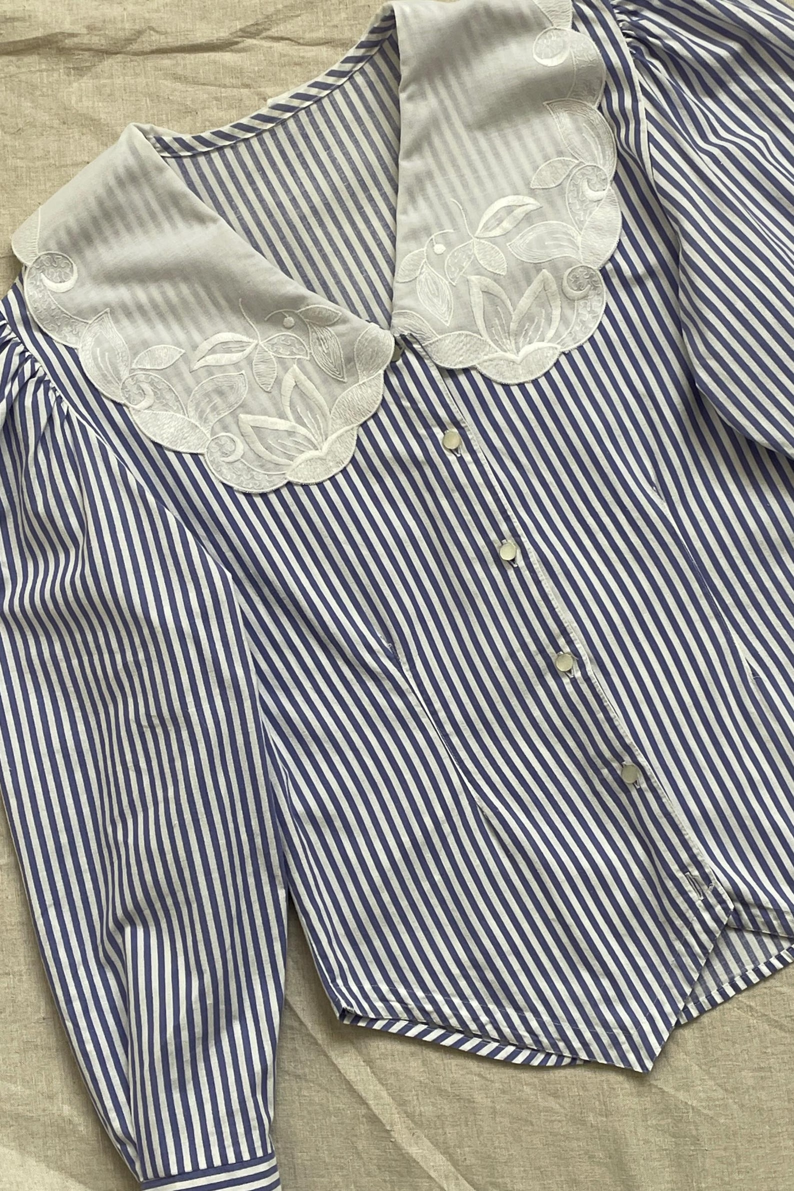 Vintage Striped Blouse With White Lace Collar and Puff Sleeves | Retro ...