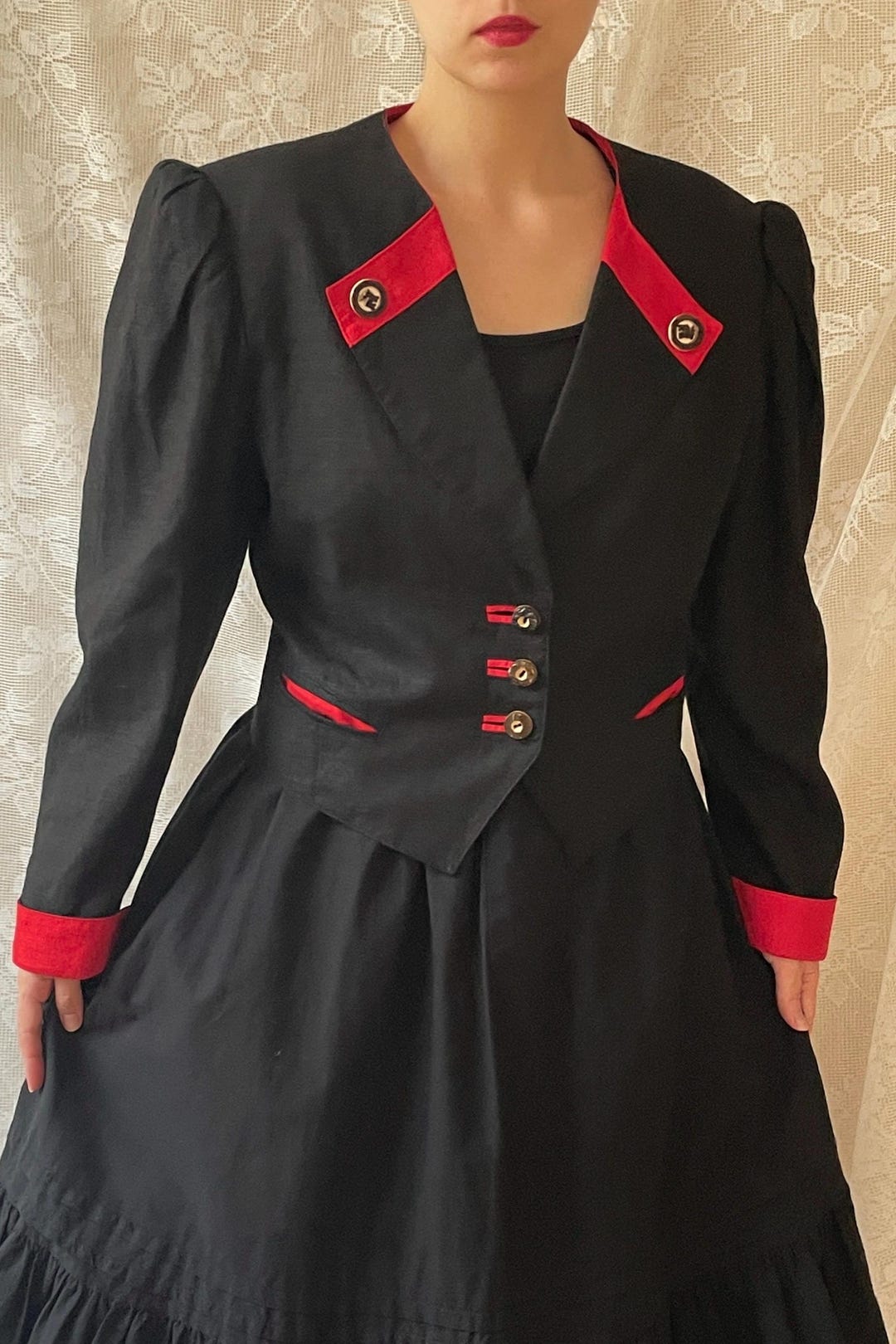 Vintage Austrian Linen Jacket | Retro Style Alpine Style Red and Black ...