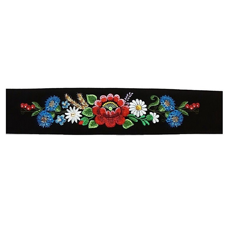 Black Dress Belt, Belt Embroidered With Floral Pattern, Muhu Embroidery ...