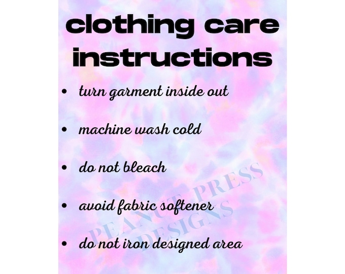 Clothing Care Instructions Heat Transfer Vinyl Care Card HTV - Etsy
