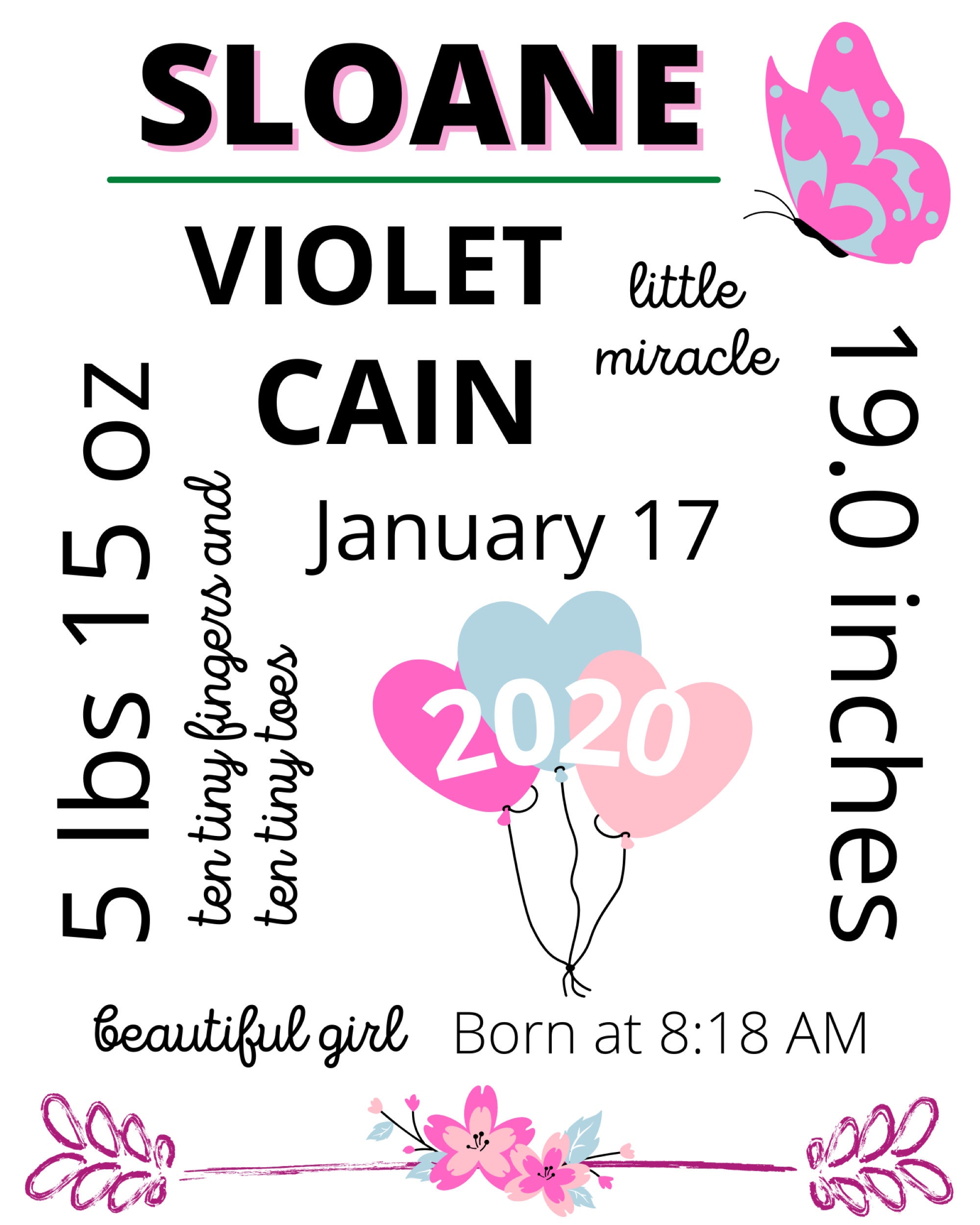 Baby Birth Stats Template Canva Digital Print, Personalized Newborn ...