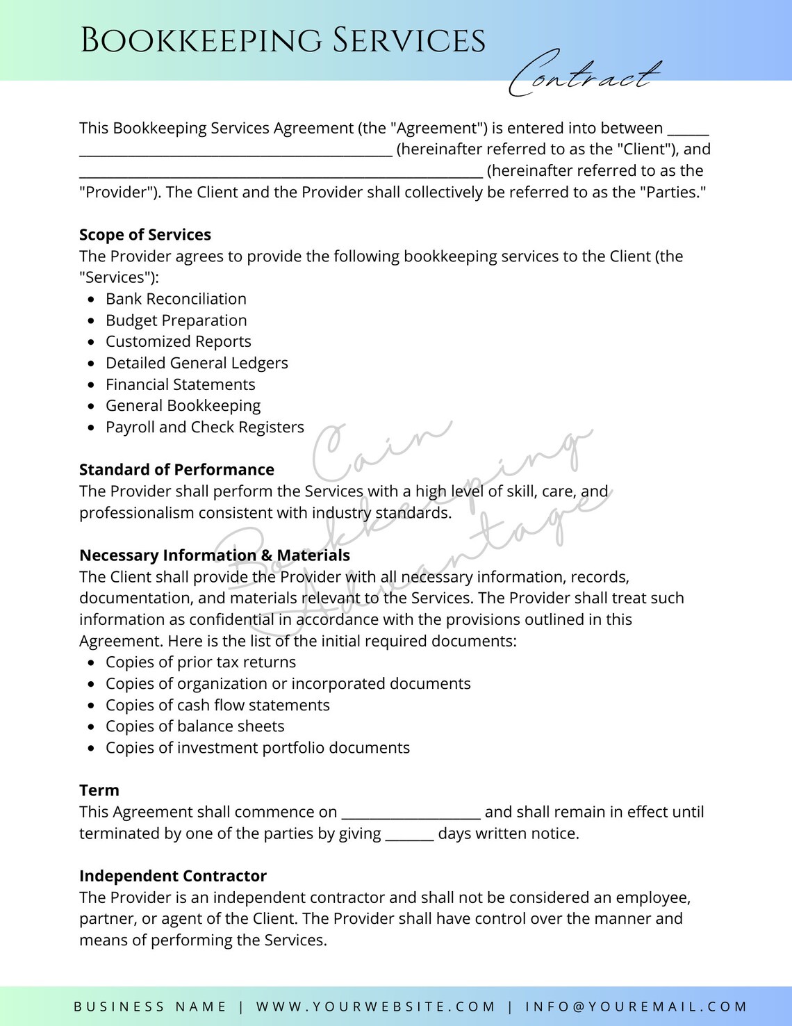 Bookkeeping Business, New Client, Bookkeeping Contract, Invoice ...