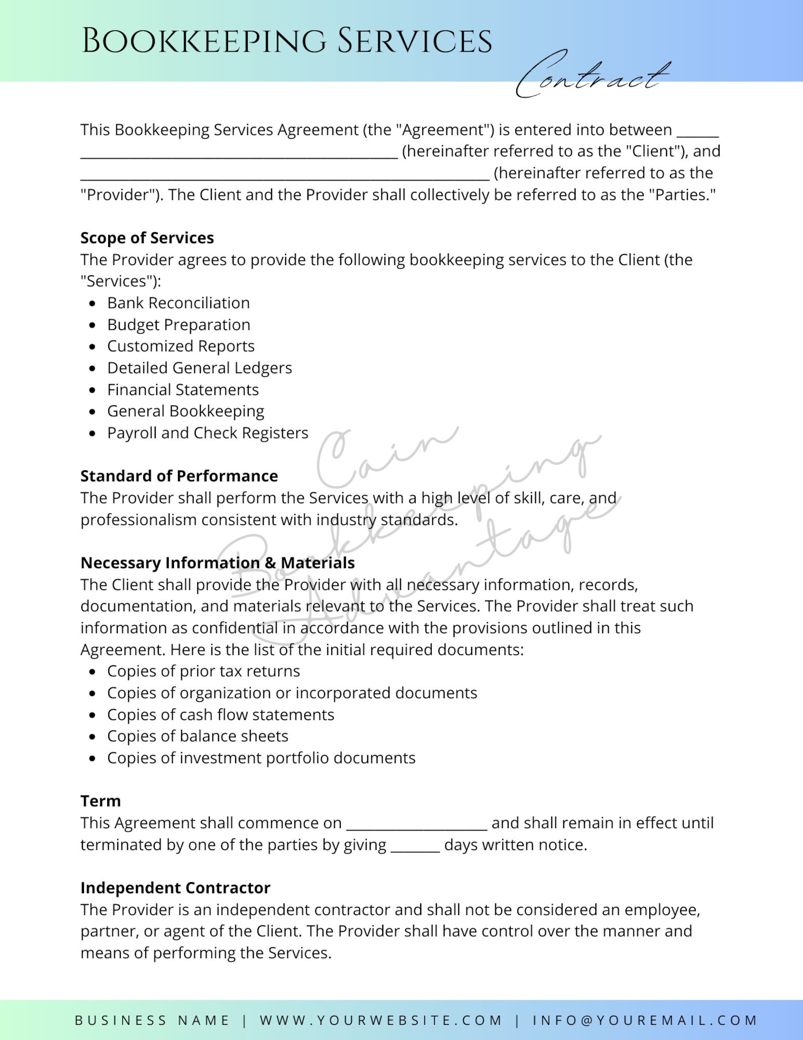 Bookkeeping Business, New Client, Bookkeeping Contract, Invoice ...