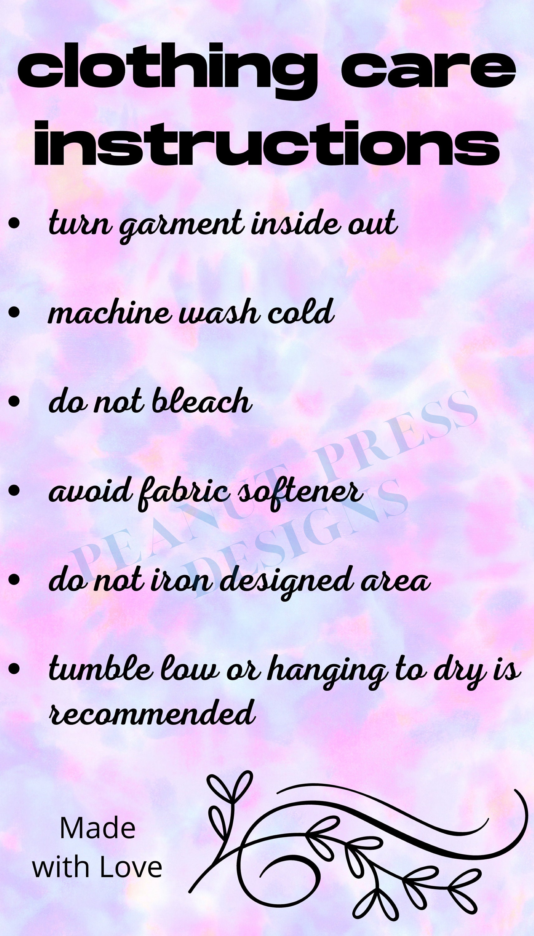 Clothing Care Instructions, Heat Transfer Vinyl Care Card, HTV ...