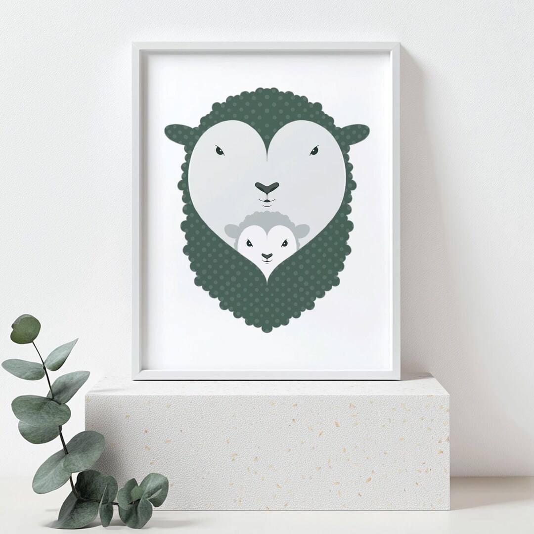 Little Sheep Animal Picture, Cute Hand Drawn Home Decor, Hand Made ...