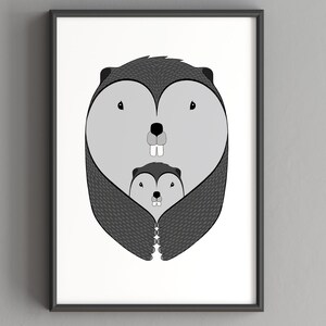Cute Beaver Hand Drawn Animal Prints, Hand Made Black and White Nursery ...