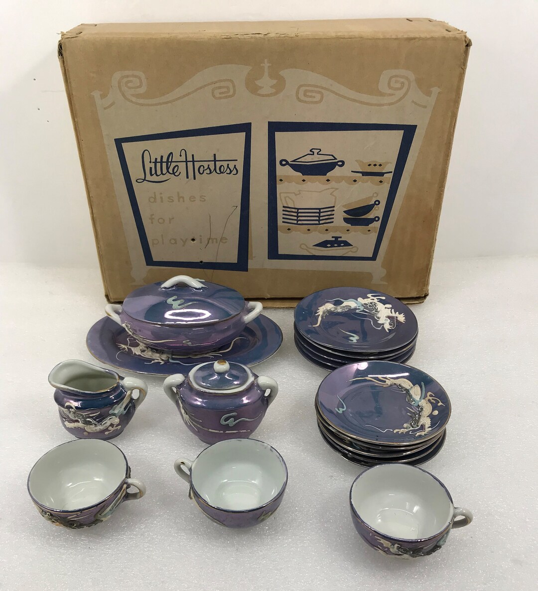 17 Pcs. 1950's Sears Dragonware Dinner Set High Relief Dragons With Box ...