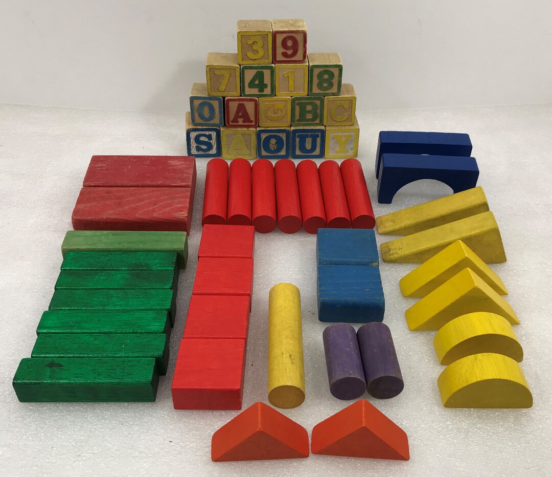 Vintage 16 Letter & Number Blocks 35 Geometric Building Blocks - Etsy