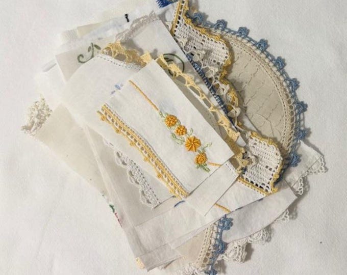 Vintage Mixed Linen Fabric Scraps Bundle: Embroidered, Slow Stitching ...