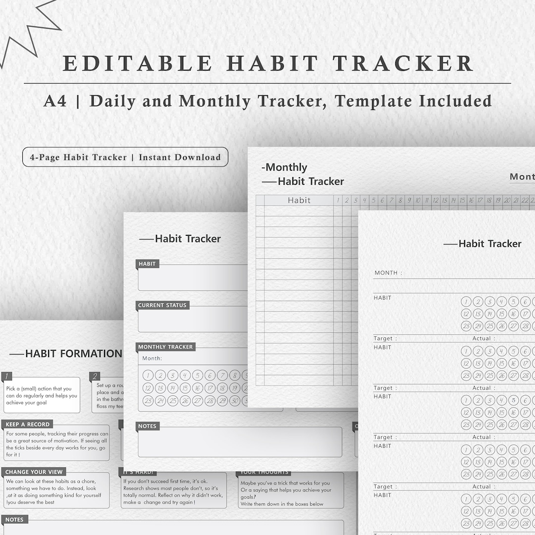 Printable Daily/monthly Habit Tracking Template (A4 PDF, 4 Pages ...