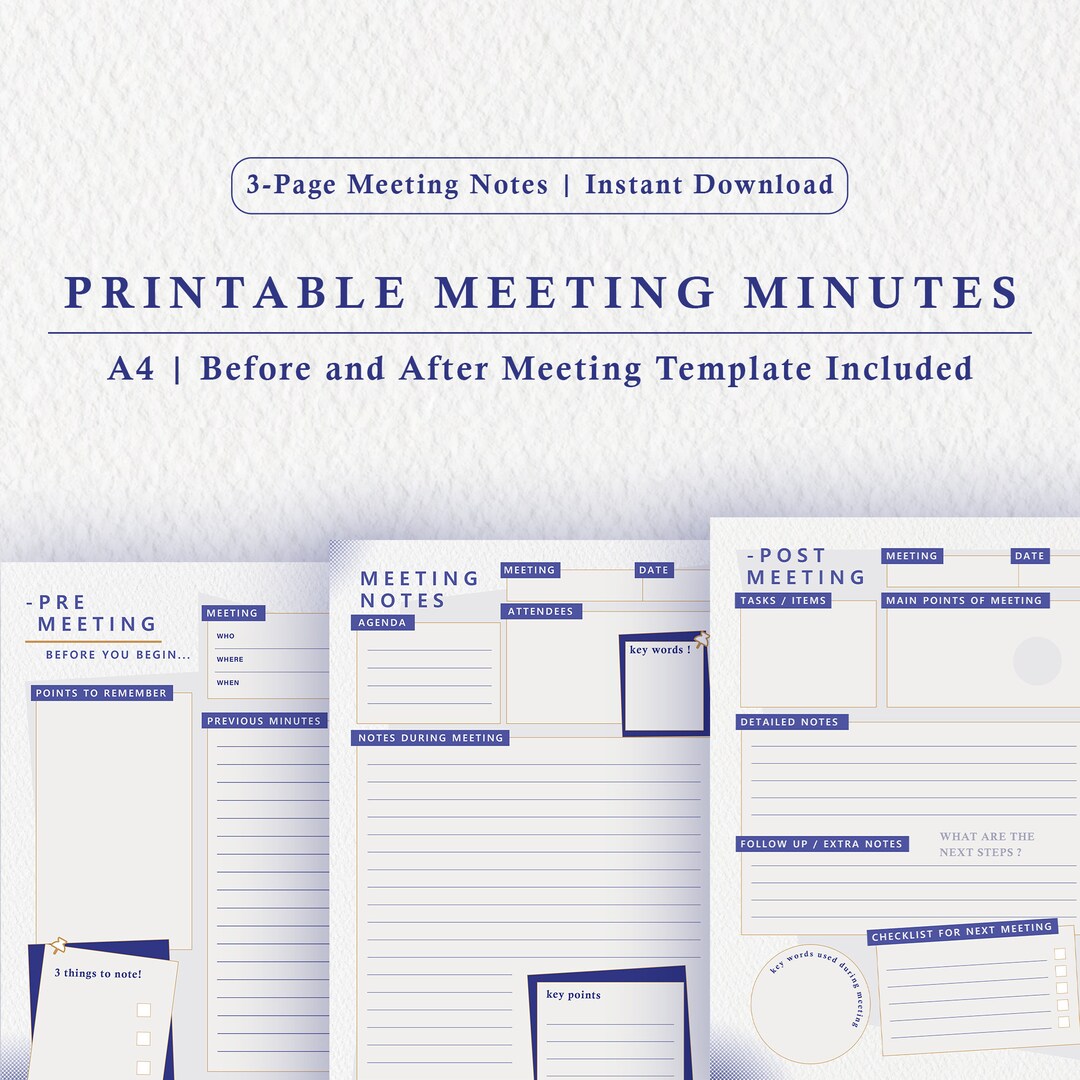 Printable Meeting Minutes Template (A4 PDF, 3 Pages) - Meeting Minutes ...