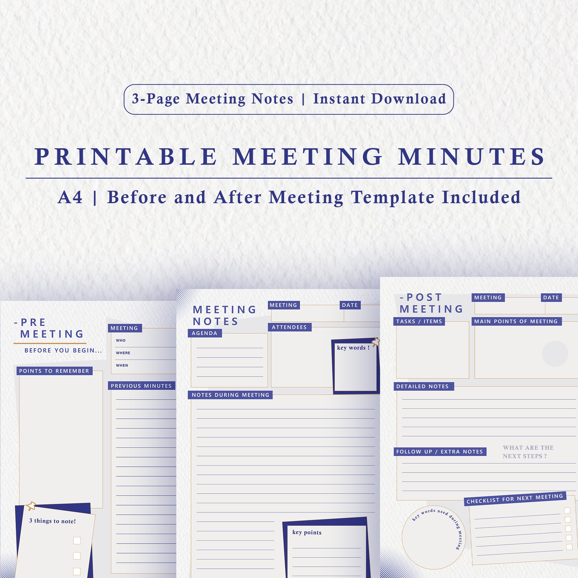 Printable Meeting Minutes Template (A4 PDF, 3 Pages) - Meeting Minutes ...