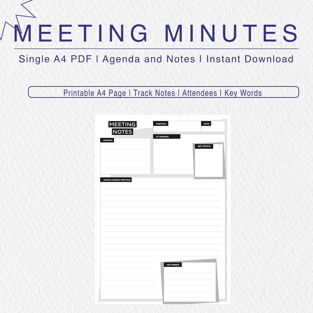 Printable Meeting Minutes Template (A4 PDF, Single Page) - Meeting ...
