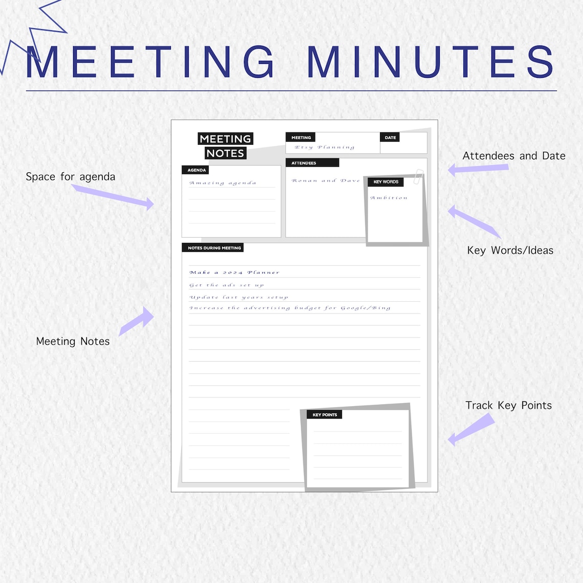 Printable Meeting Minutes Template (A4 PDF, Single Page) - Meeting ...