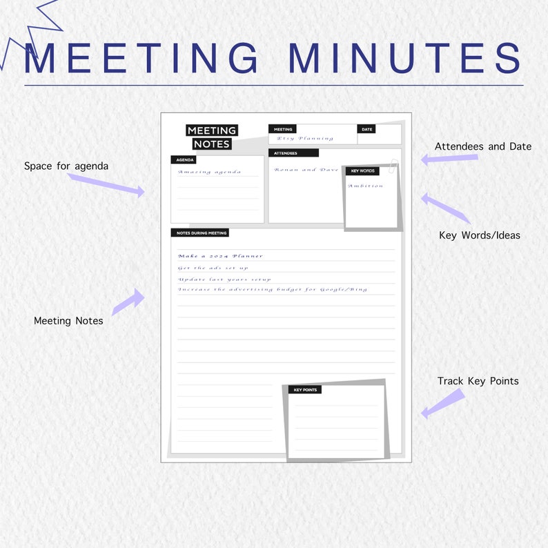 Printable Meeting Minutes Template (A4 PDF, Single Page) - Meeting ...