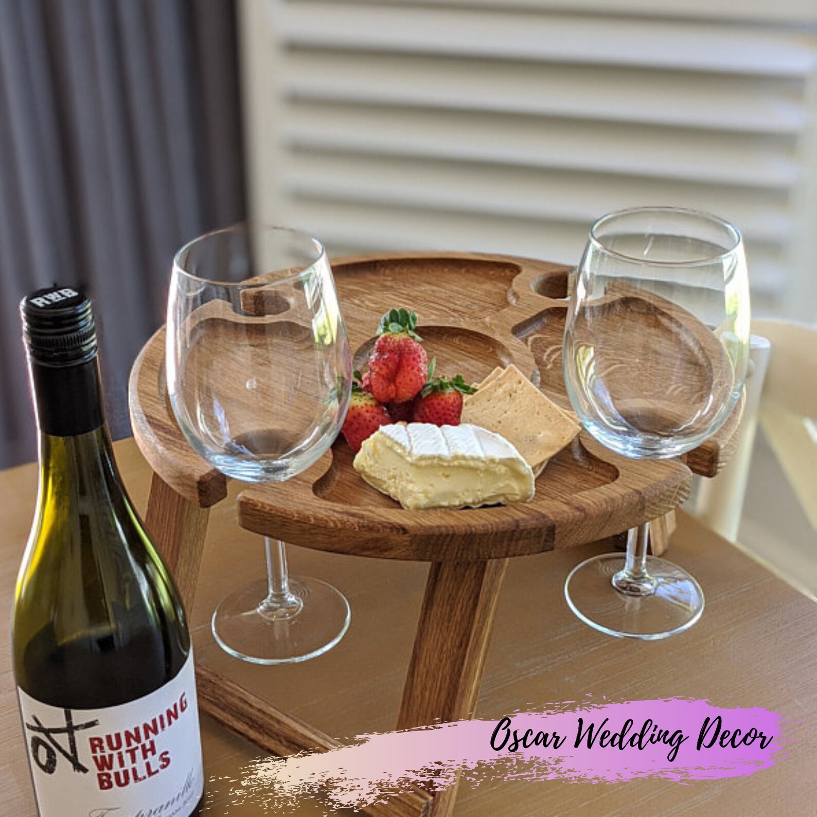 Outdoor Round Wine Table-Wooden Wine Rack-Portable Wine Bottle | Etsy