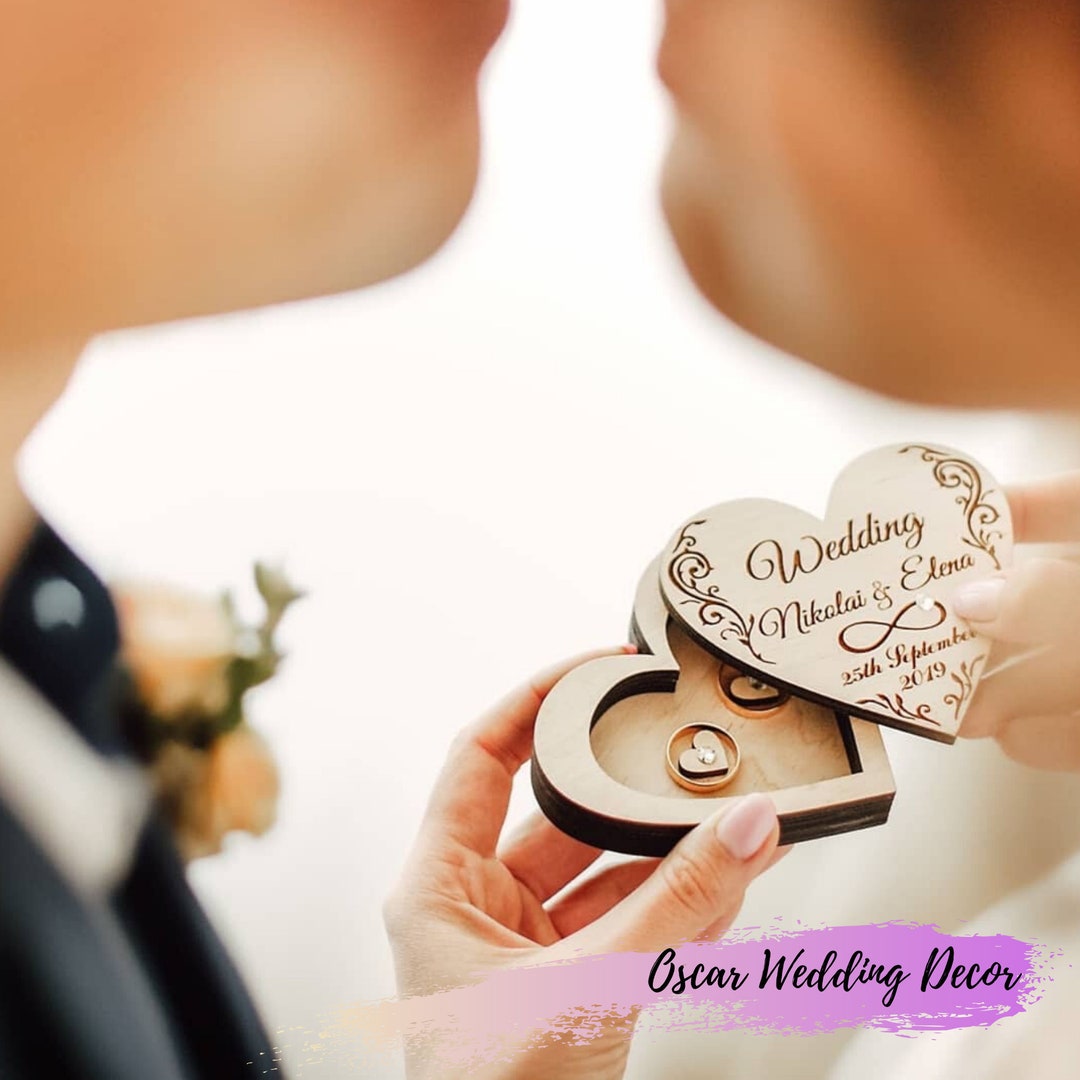 Wedding Ring Holder Box - Wooden Ring Bearer Box - Wedding Ring Box ...