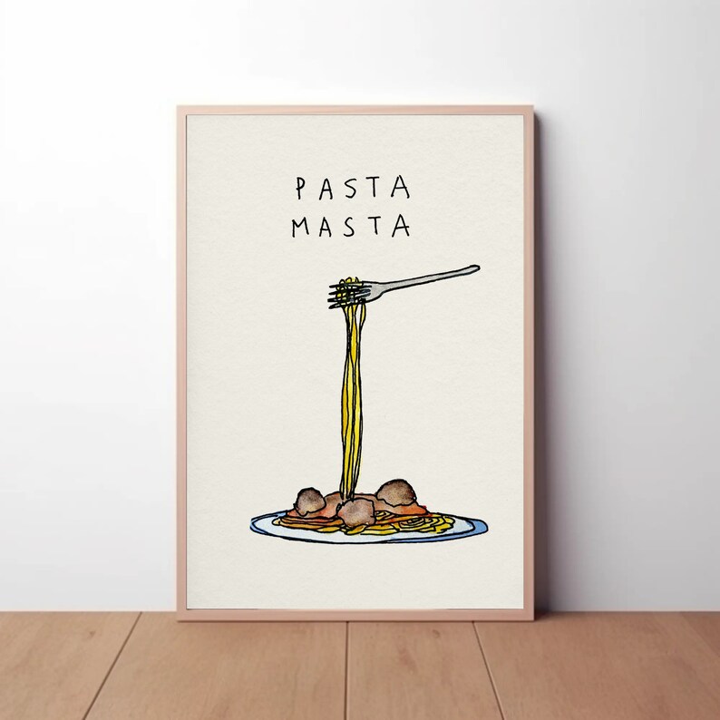 Pasta Masta Art Print Wall Art Food Poster Foodie Drawing Aesthetic ...