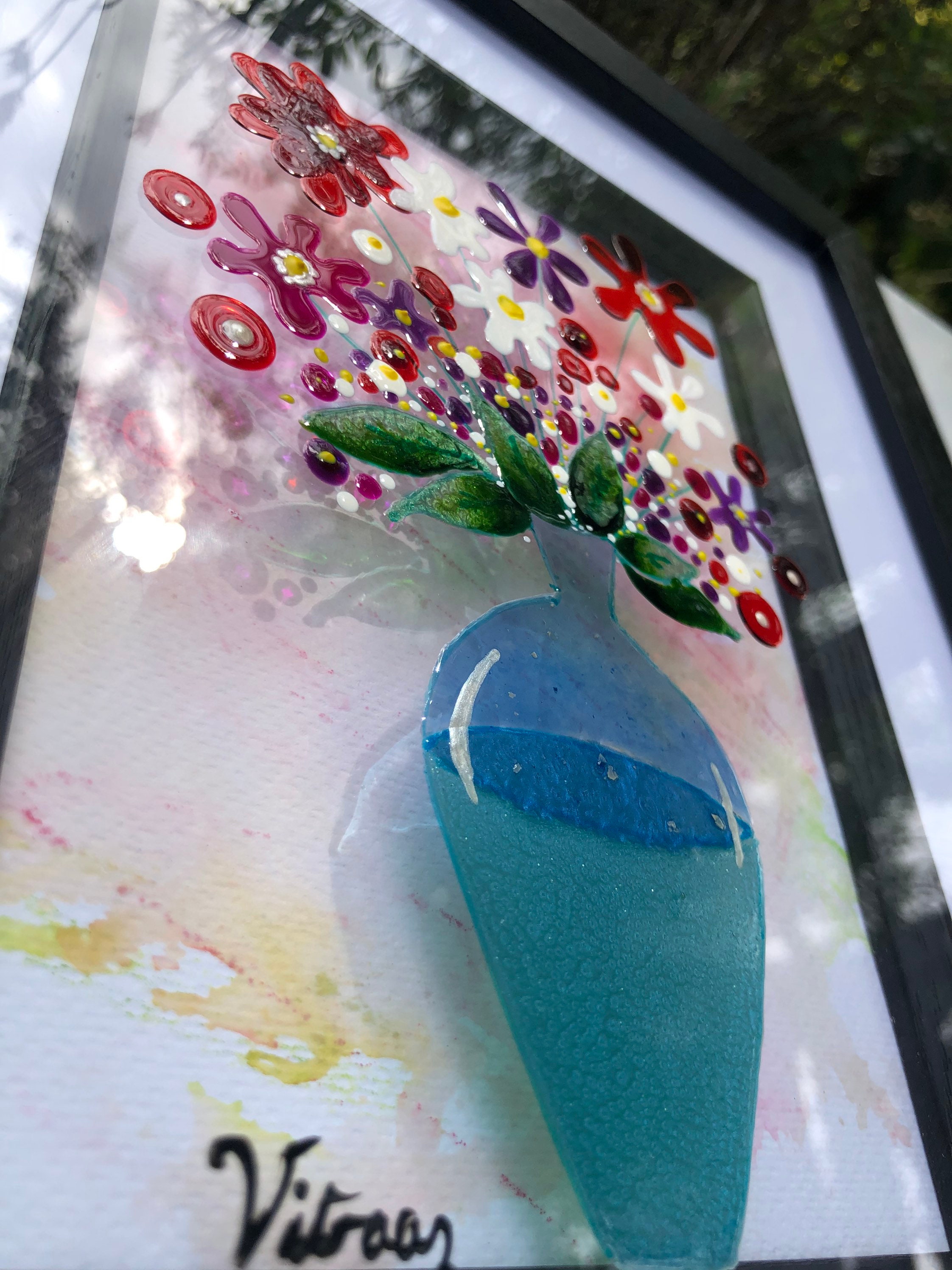 Glass Painting, Spring Flowers in a Vase, Wall Decor, Table Decor ...