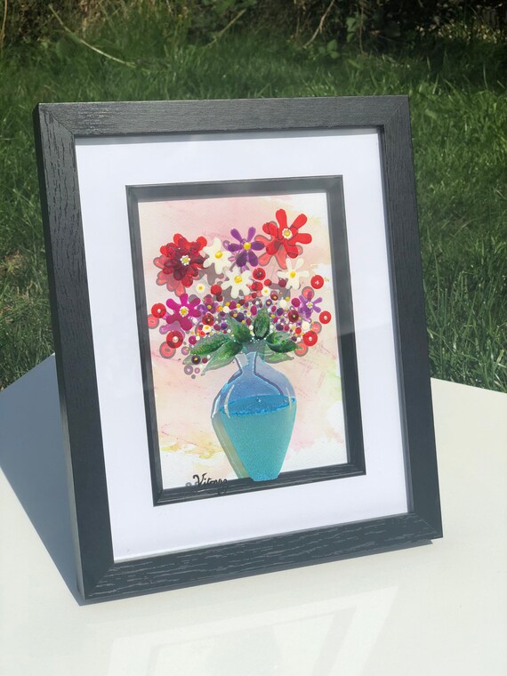 Glass Painting Spring Flowers in a Vase Wall Decor Table | Etsy