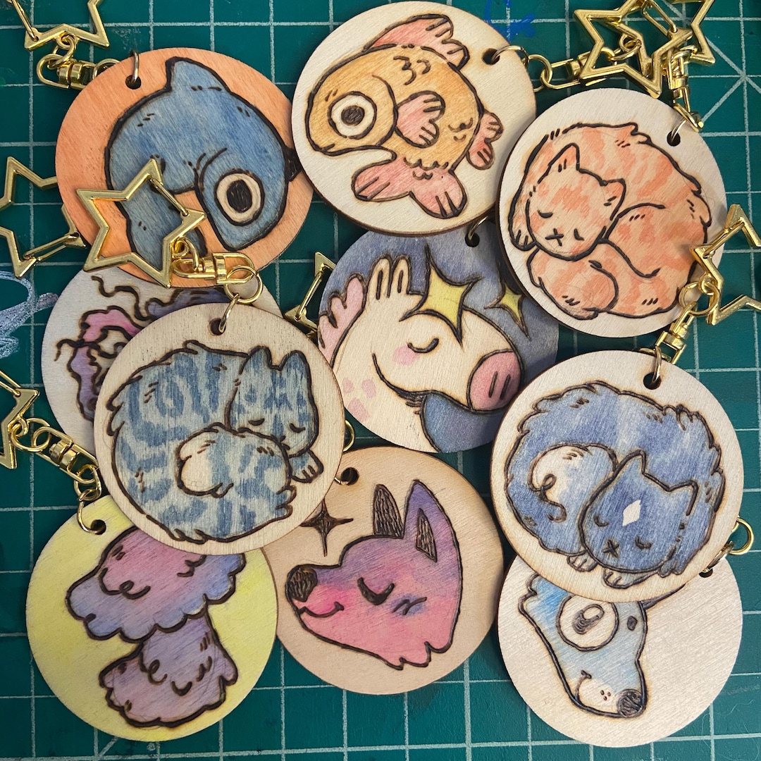 Painted Woodburn Keychains | Woodburn Art, Handmade Keychain, Canine ...
