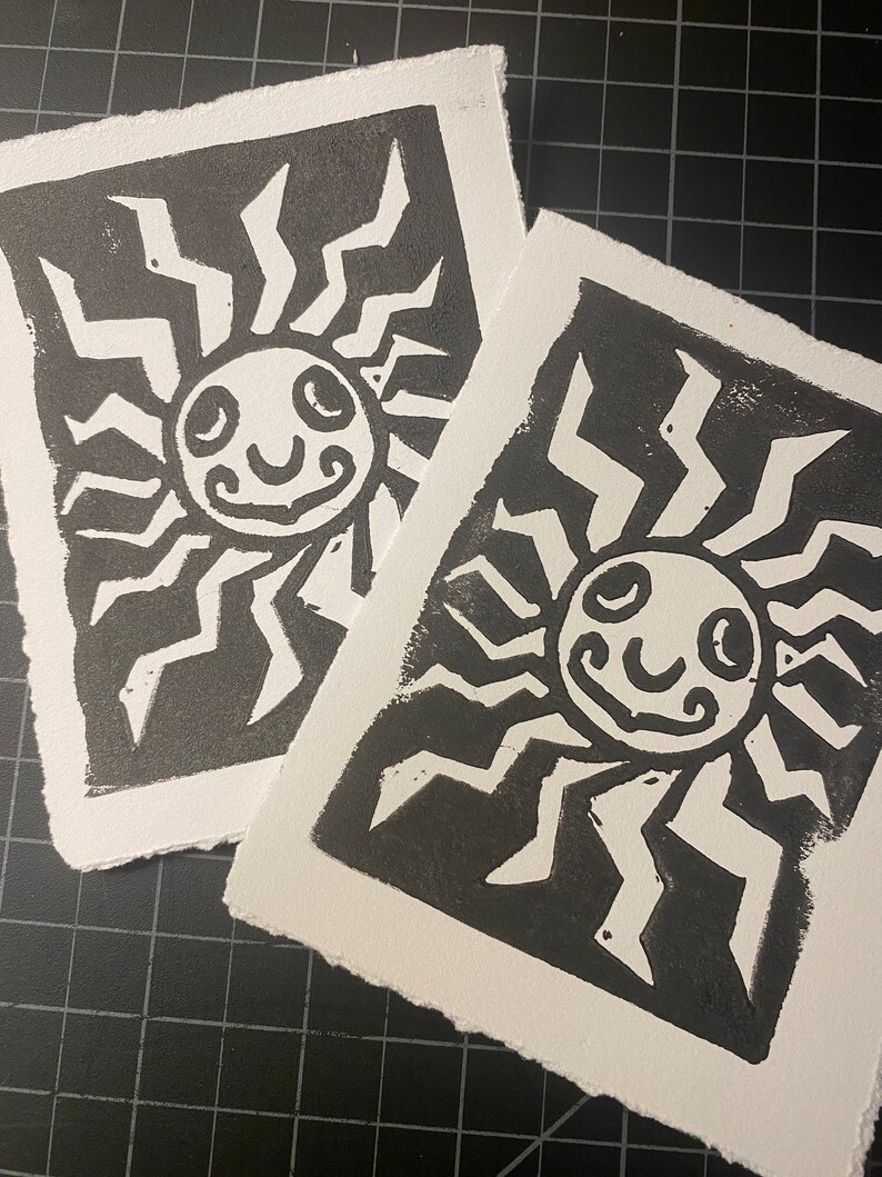 Smiling Sun Prints by Mosshands | Linoprint, Linocut, Art Print - Etsy