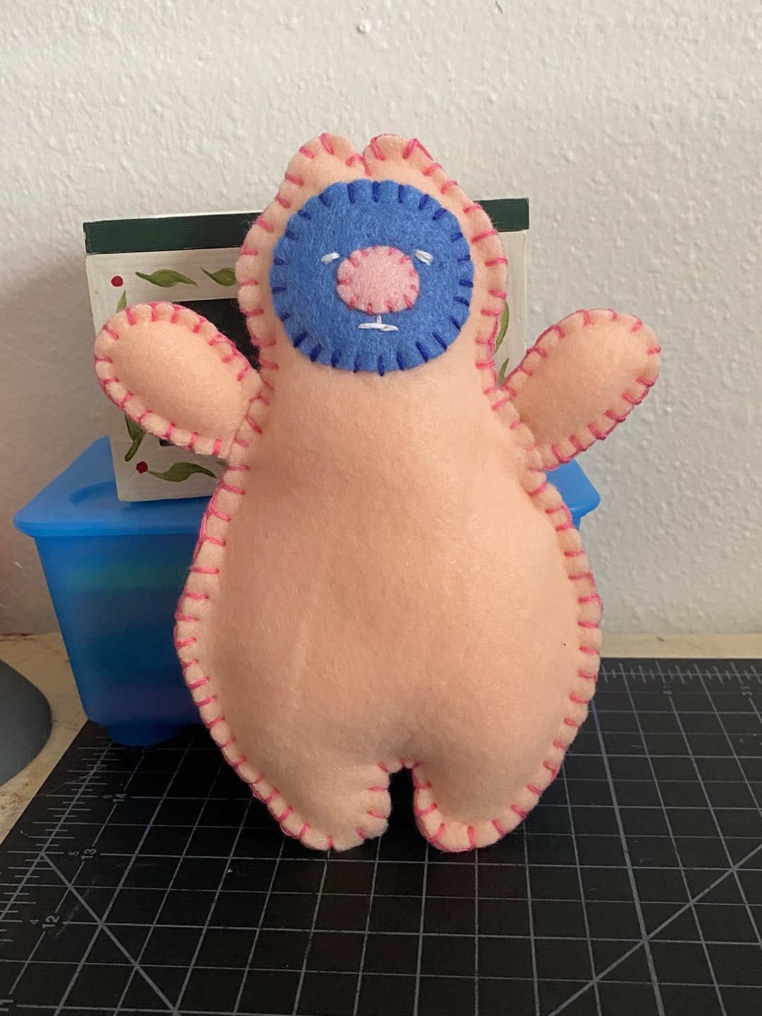 Hand-sewn Round Fella Plush Animal, Embroidery Plushie, Recycled ...