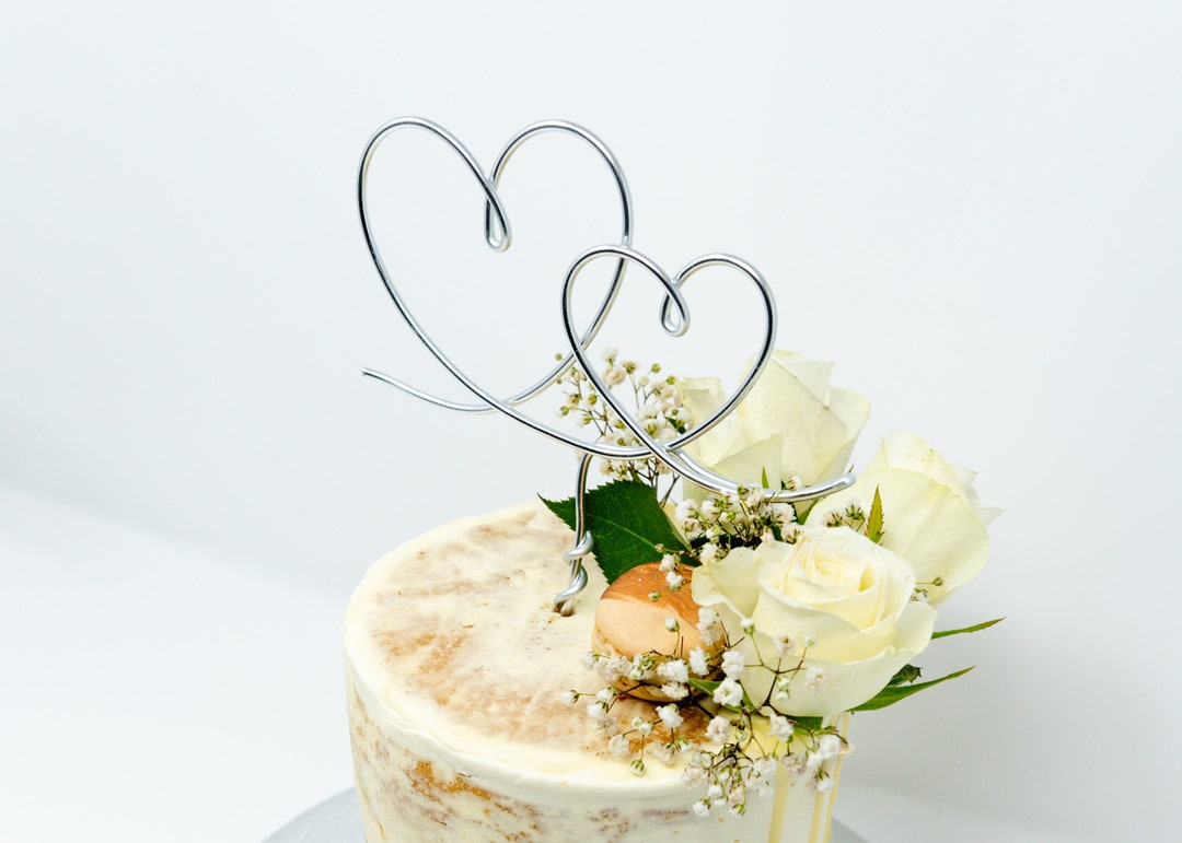 Double Heart Cake Topper/ Handmade Wire Cake Topper / Celebration Cake ...