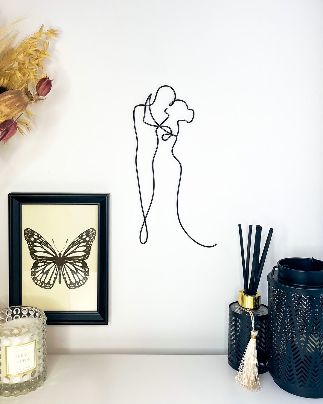 Couple's Embrace / Wire Line Drawing / Couples Silhouette / Handmade ...