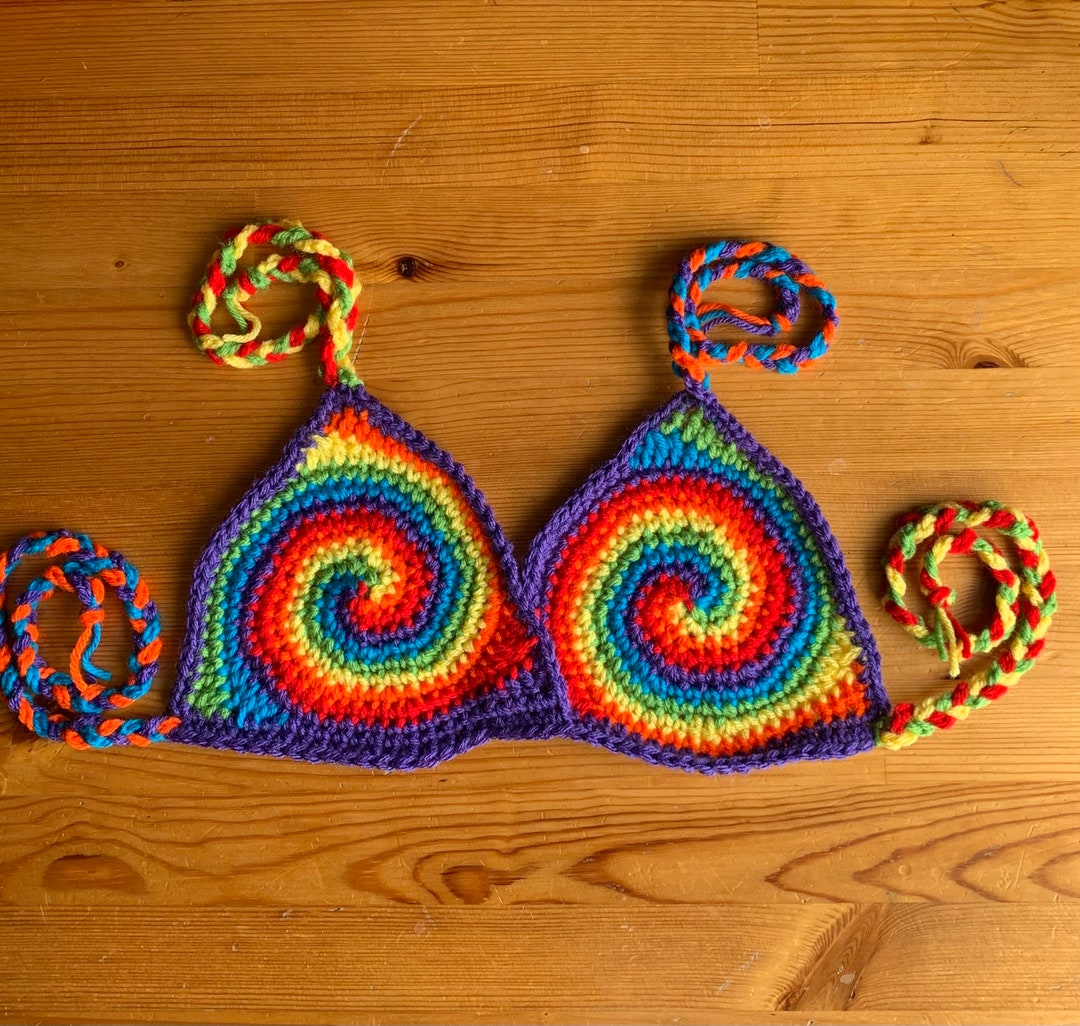 Rainbow Spiral Crochet Bralette Pattern 6 Colour Bikini Bra Top ...