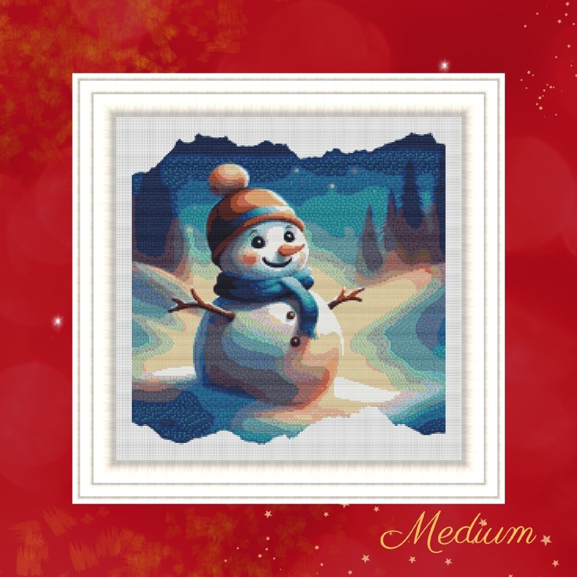 Snowman Embroidery Chart, Winter Counted Cross Stitch Pattern, New Year ...