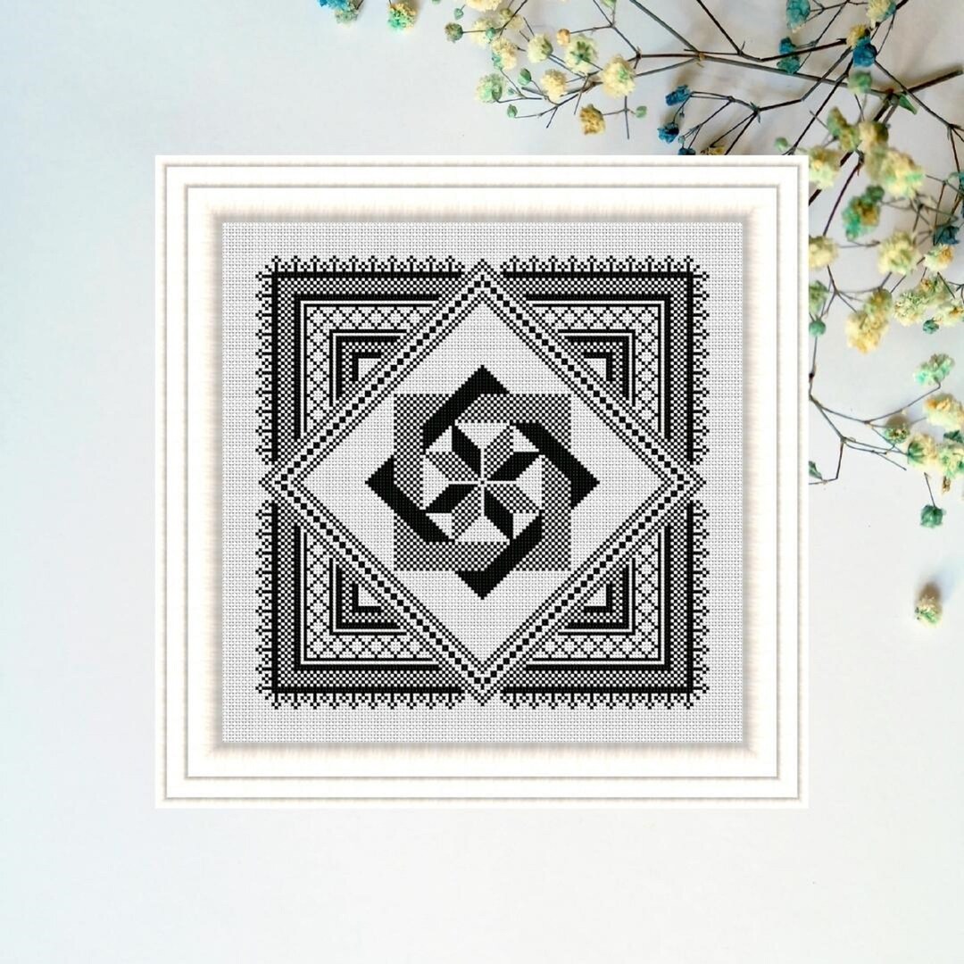 Square Tiles Cross Stitch Pattern, Antique X Stitch Embroidery Chart ...