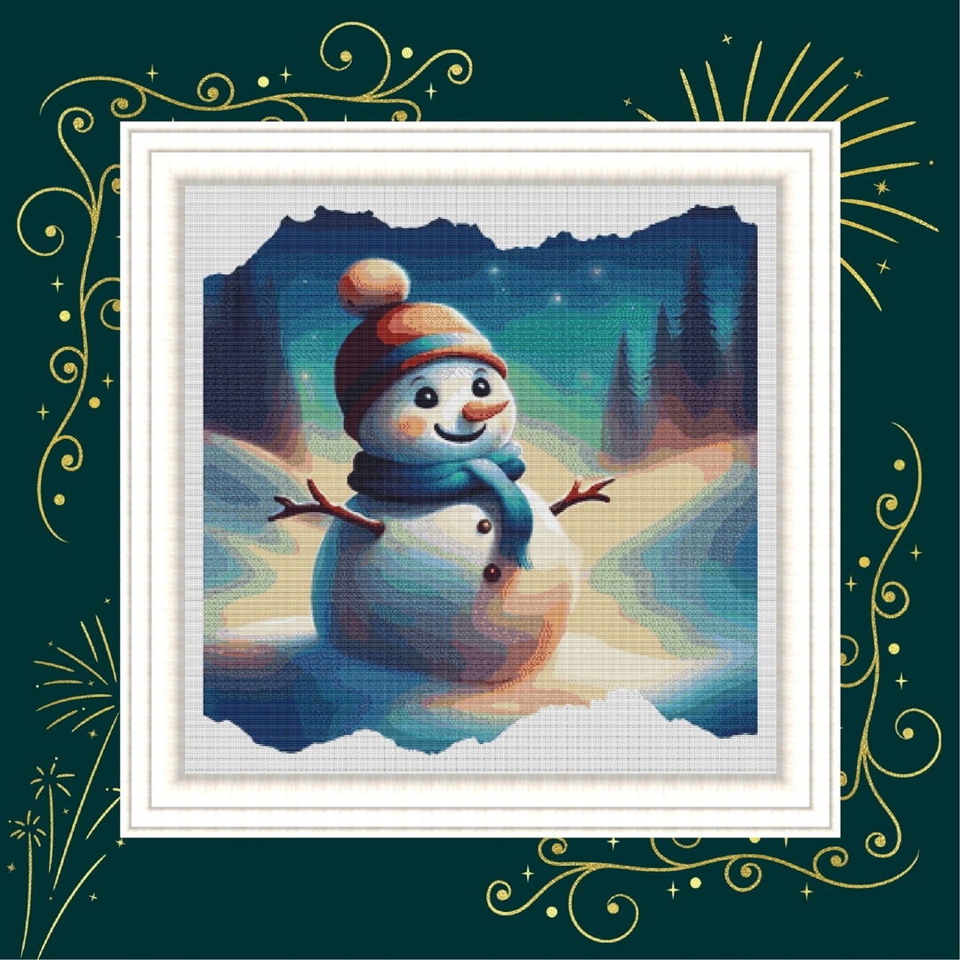 Snowman Embroidery Chart, Winter Counted Cross Stitch Pattern, New Year ...