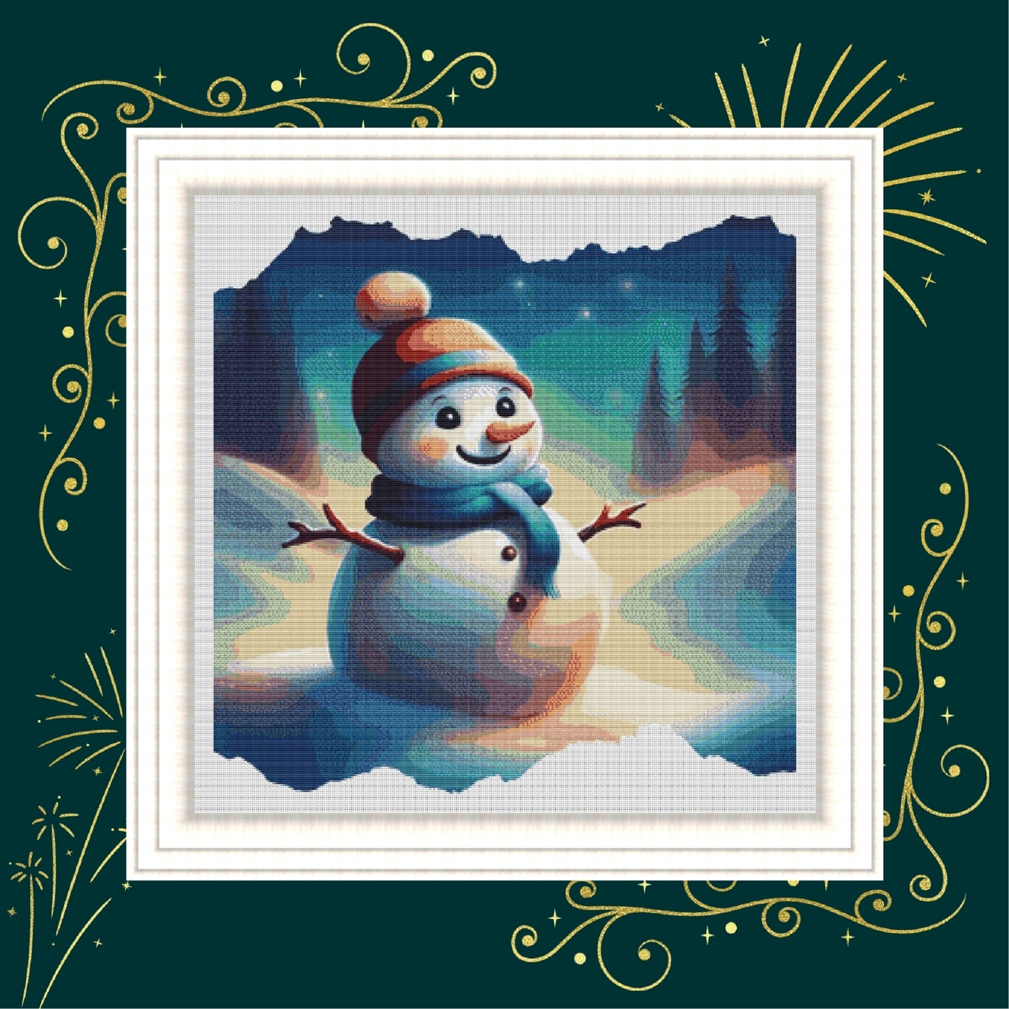 Snowman Embroidery Chart, Winter Counted Cross Stitch Pattern, New Year ...