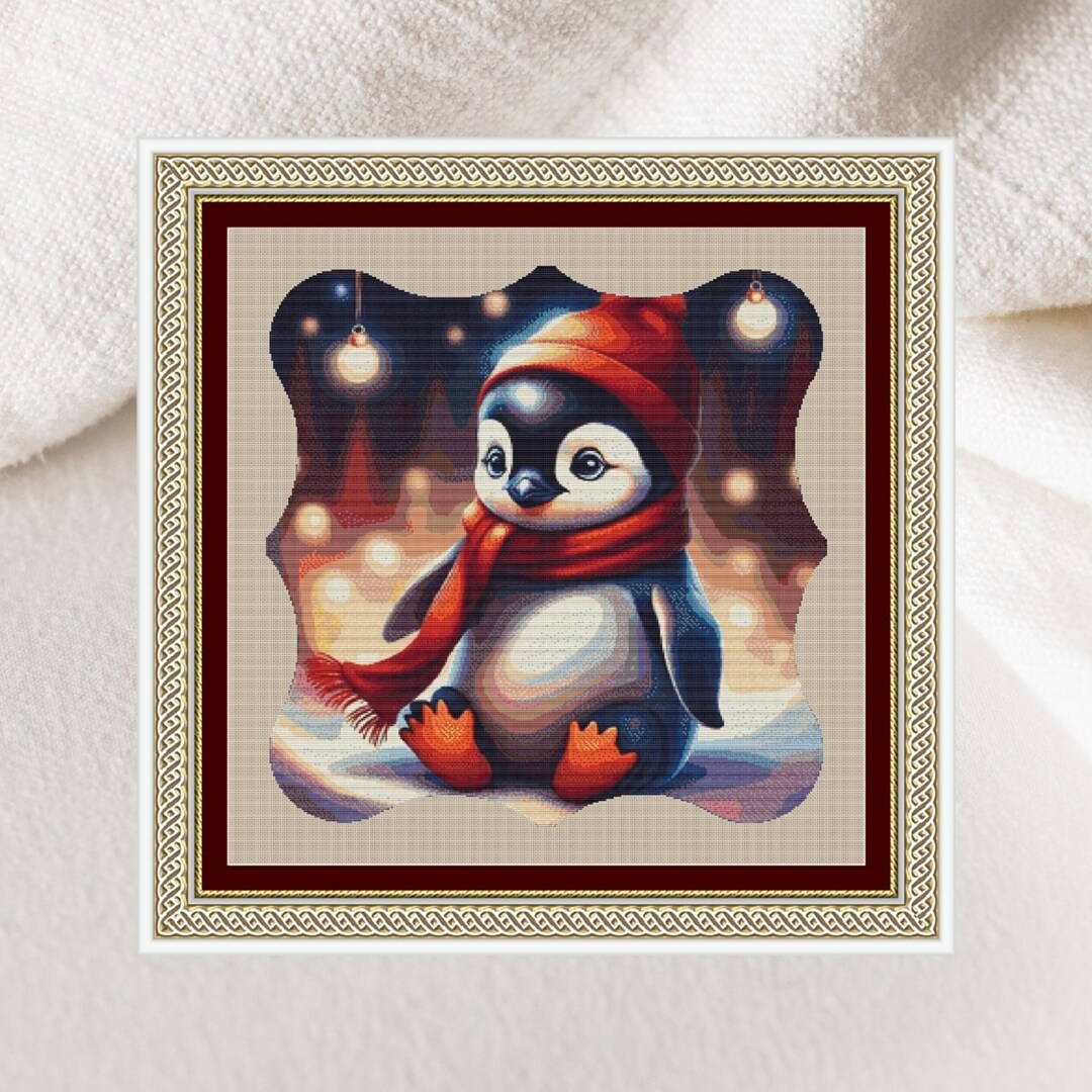Santa Penguin Cross Stitch Pattern, Cute Penguin X Stitch Pattern ...