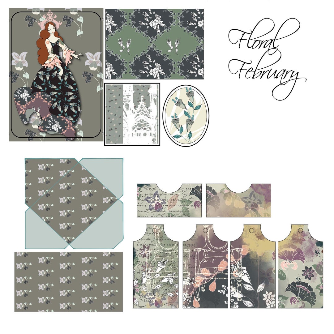 Floral February Digital Paper. Printable Paper for Scrapbook, Junk ...