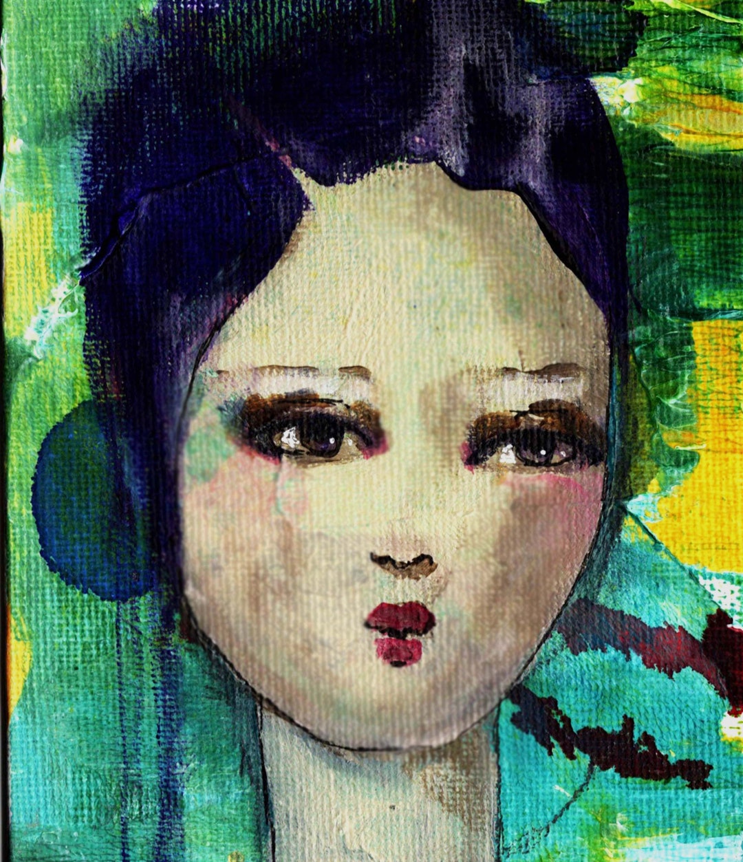 4 X 6 Original Art, Tiny Portrait of Art Deco Girl, Acrylic Painting ...
