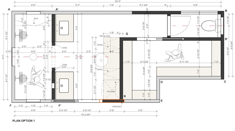 2D BATHROOM Layout Draft Complex, 2D Custom Cabinet Design, Cabinet ...